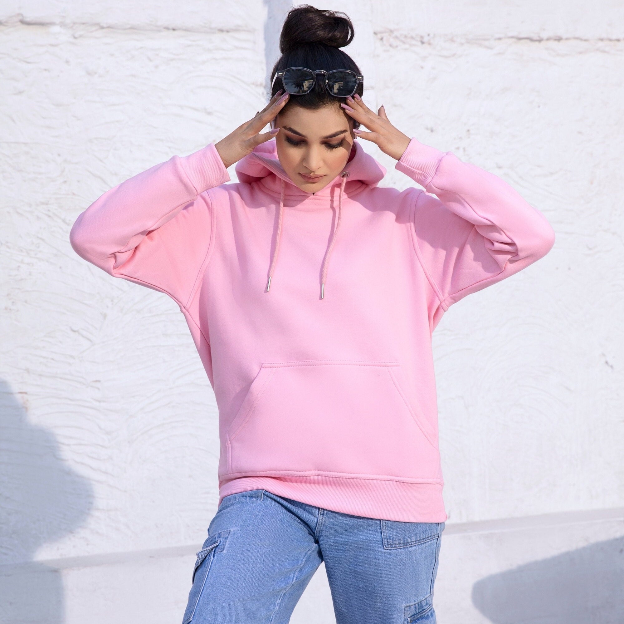 Women Plain Pink Hoodie, Warm, Thick, Soft and Comfy, Pre Shrink Cotton ...