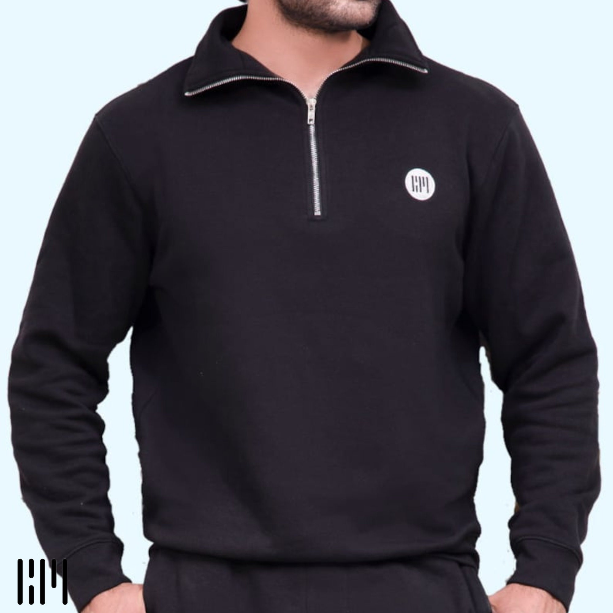 Men's Black Half Zip-up Sweater With Embroidered Logo • Premium Quality ...