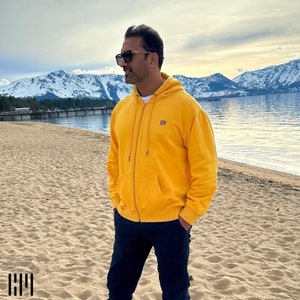 Premium Yellow Cotton Men's Zip-up Hoodie Yellow Plain Hoodie for ...