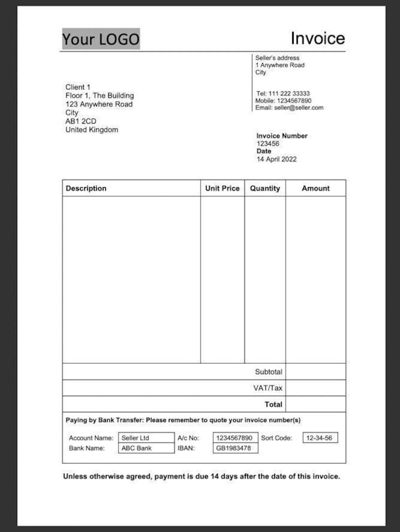 Invoice Editable Template, Business Invoice, Printable, Fully Editable ...