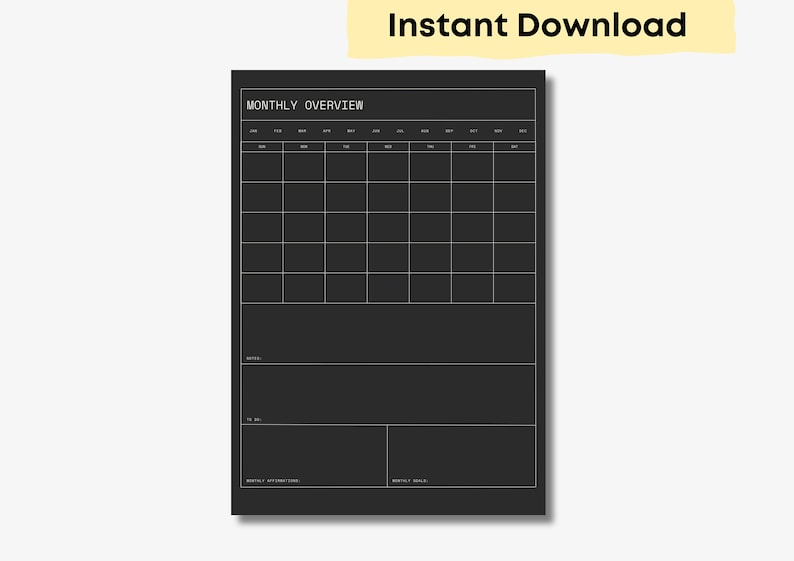 Monthly Calendar Planner Printable and Digital - Etsy
