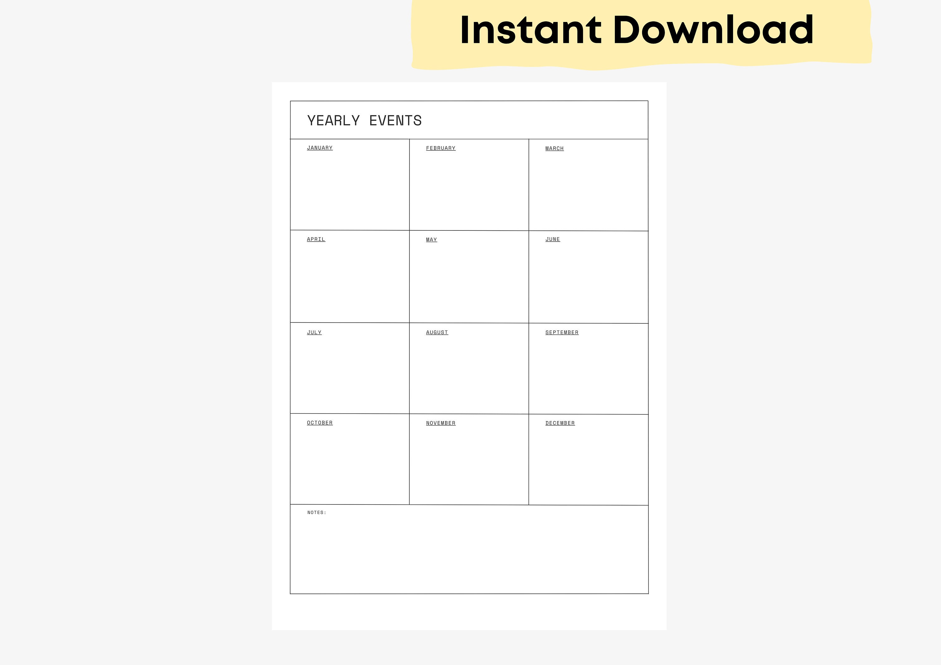 Yearly Events Planner Printable and Digital - Etsy