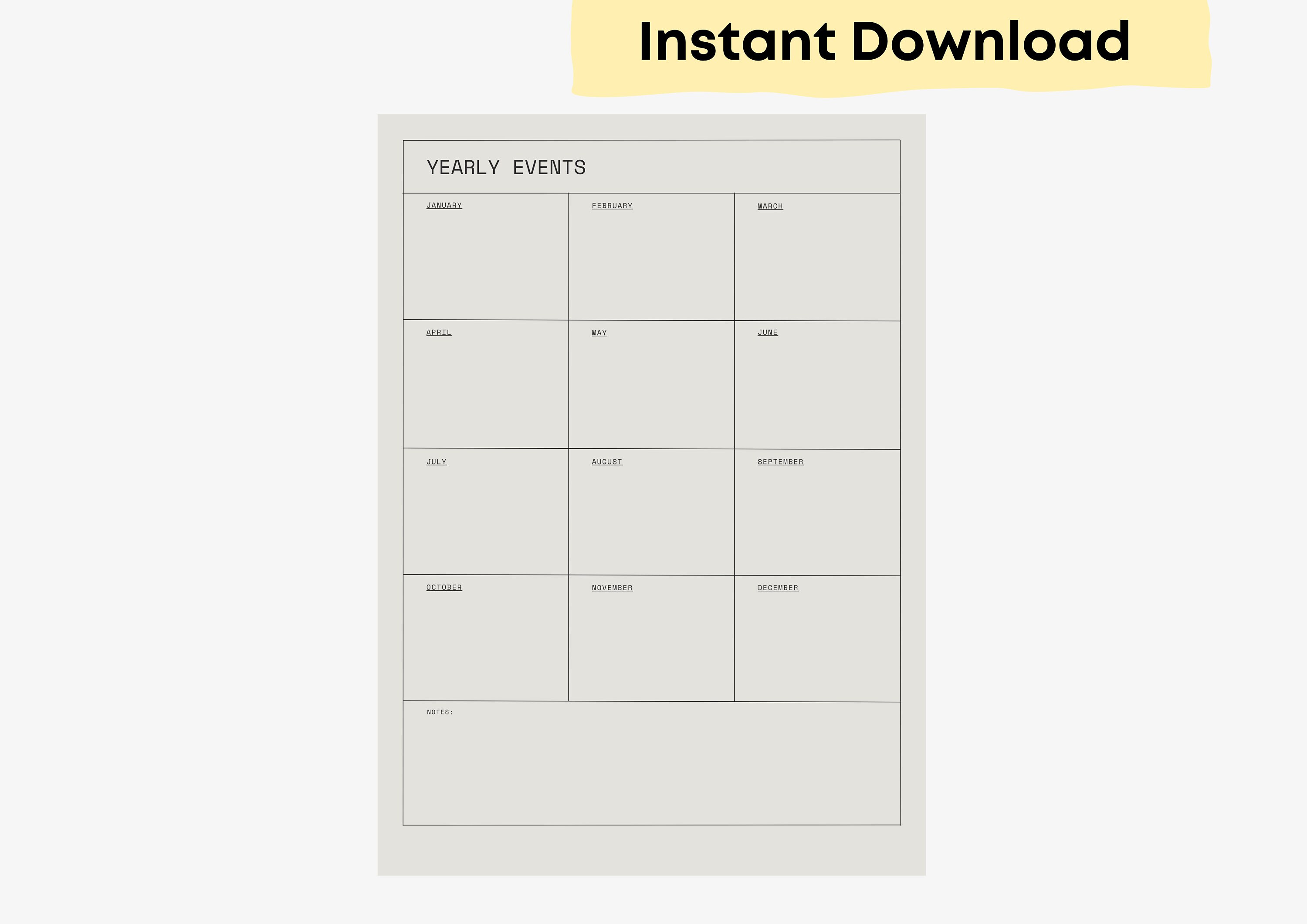 Yearly Events Planner Printable and Digital - Etsy