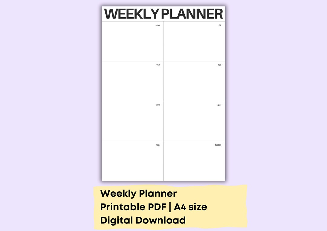 Simple Weekly Planner Printable PDF A4 Size Digital Download - Etsy