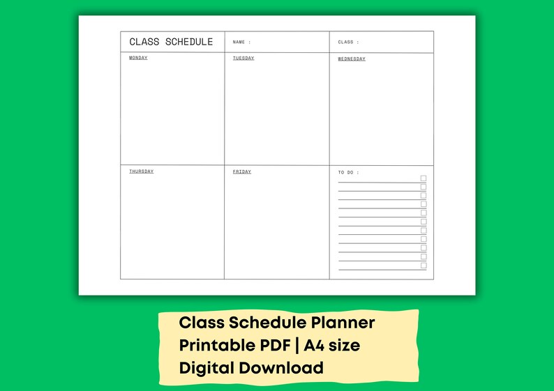 Class Schedule Planner Printable PDF A4 Size Digital Download - Etsy