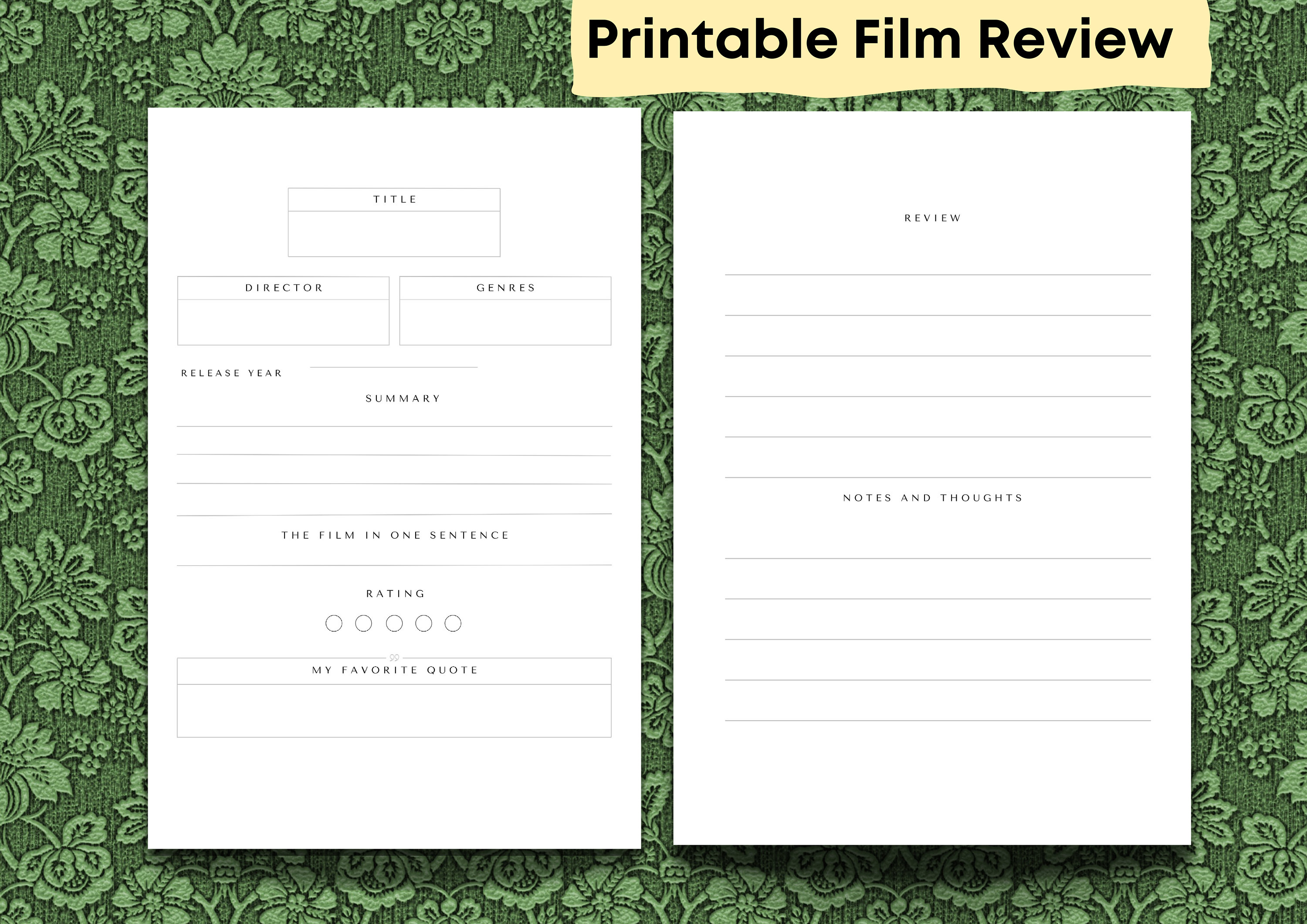 Printable Film Review Template, Movie Journal, Movie Tracker, Digital ...