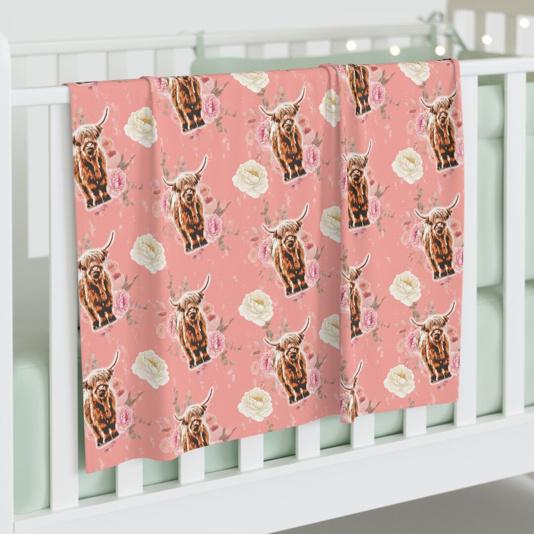 Baby Pink Highlander Western Baby Muslin Swaddle Blanket, Little ...