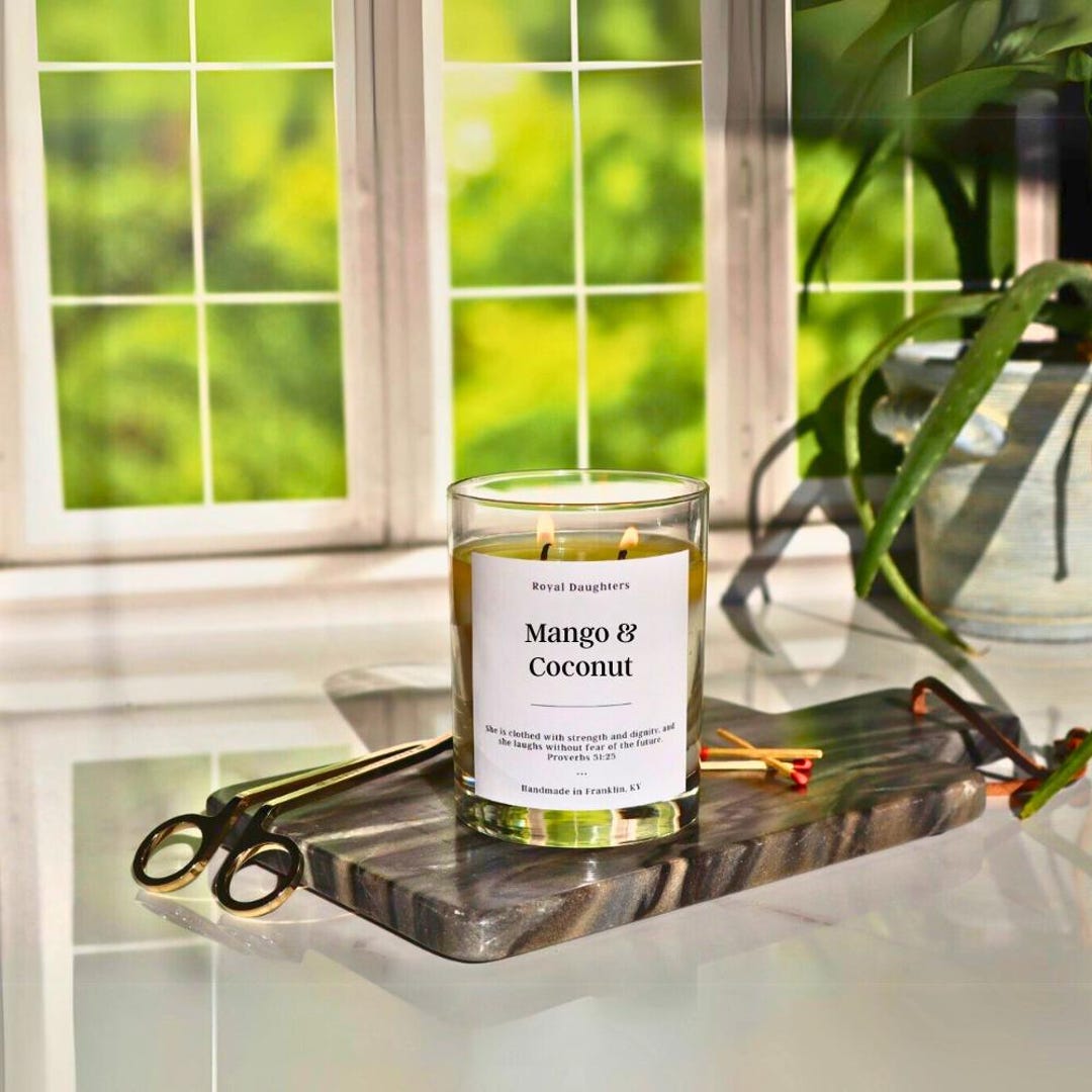 Mango & Coconut 10 Oz Handmade Natural Soy Candle Scripture Bible Verse ...