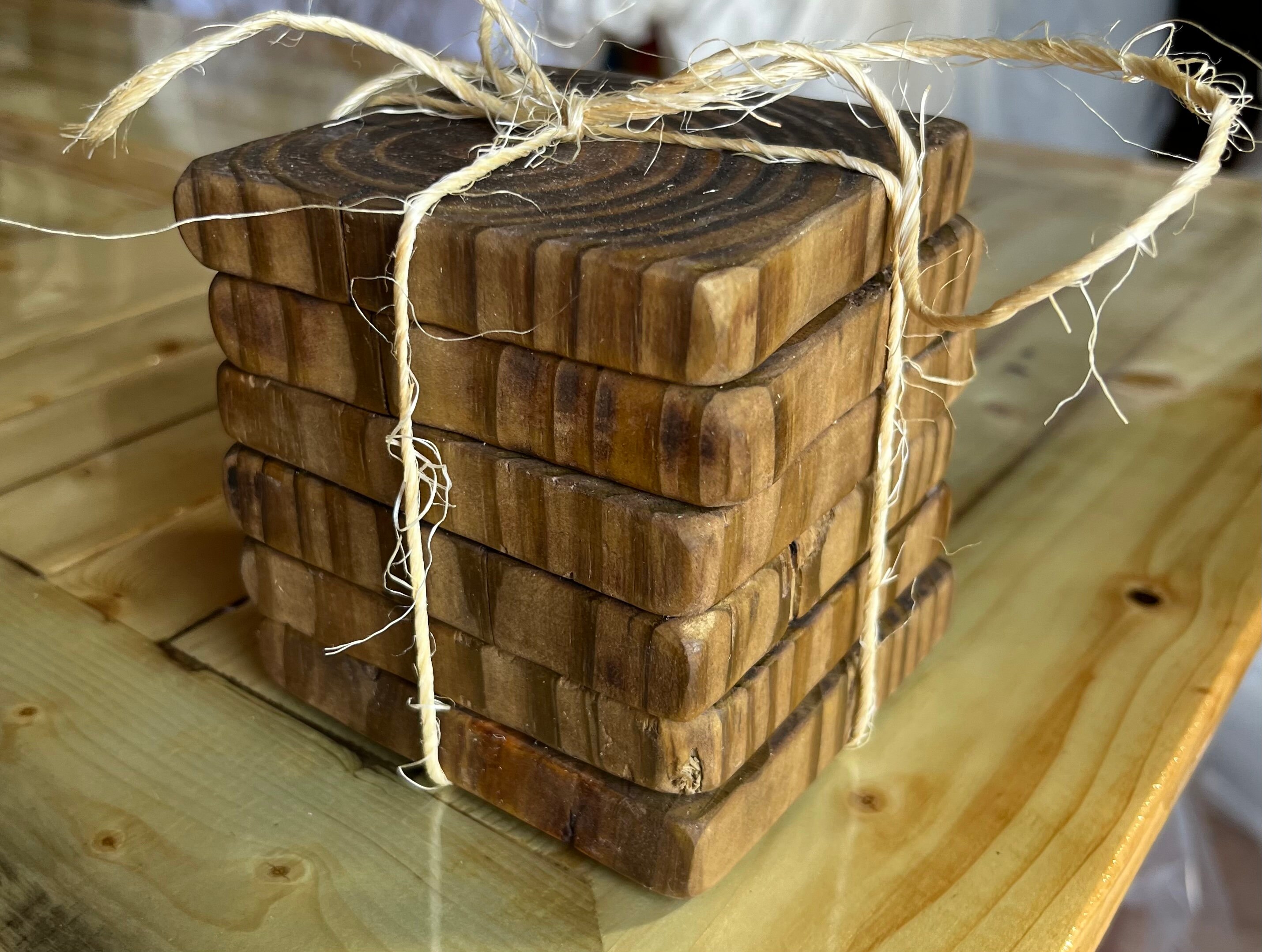 Rustic Wooden Coaster Set of 6 - Etsy