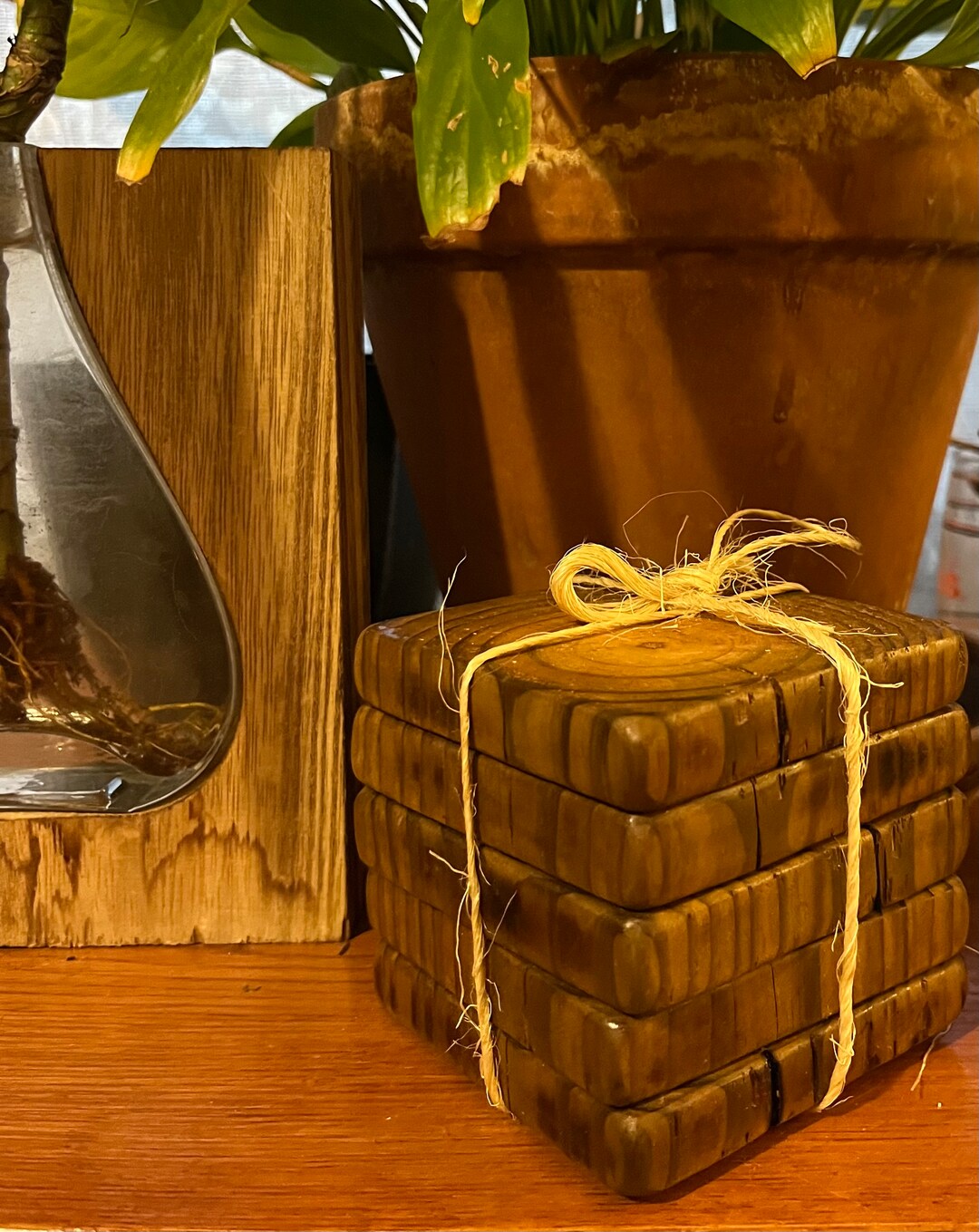 Rustic Wooden Coaster Set of 5 - Etsy