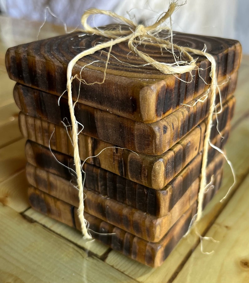 Rustic Wood Coaster Set of 6 - Etsy UK