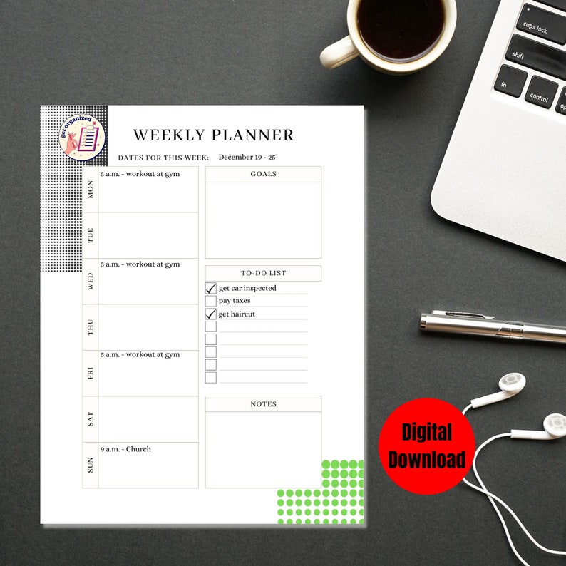 Simple Weekly Planner Printable Weekly Planner Digital PDF - Etsy
