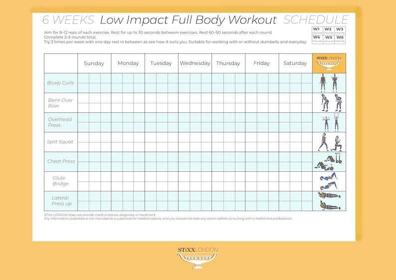 Low Impact Workout Tracker | 6 Weeks Goal Setting Plan | Printable ...