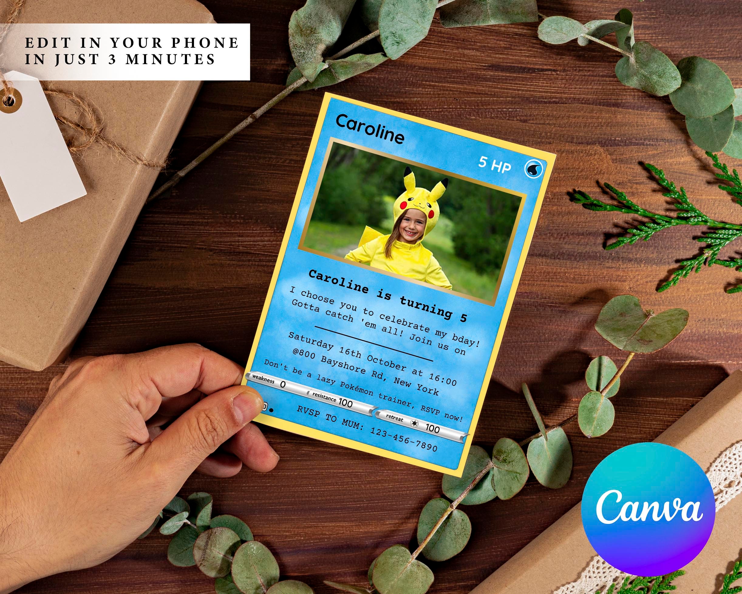 Custom Pokemon Card Birthday Invitation, Pokemone Birthday Party ...