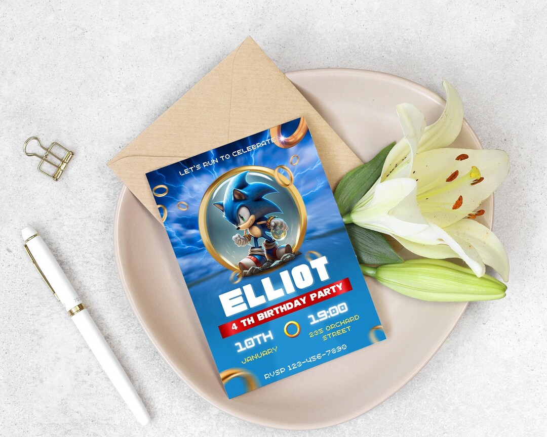 Sonic the Hedgehog Digital Invite Sonic Birthday Text - Etsy