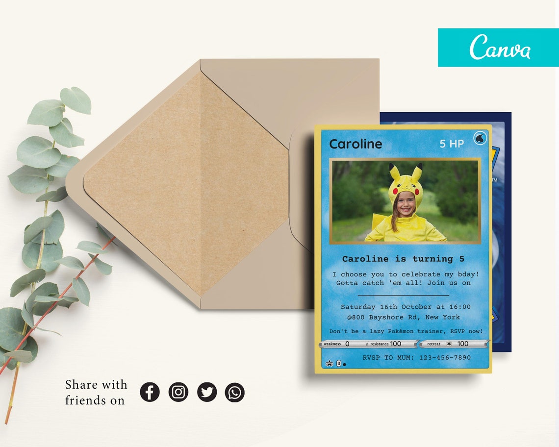 Custom Pokemon Card Birthday Invitation, Pokemone Birthday Party ...
