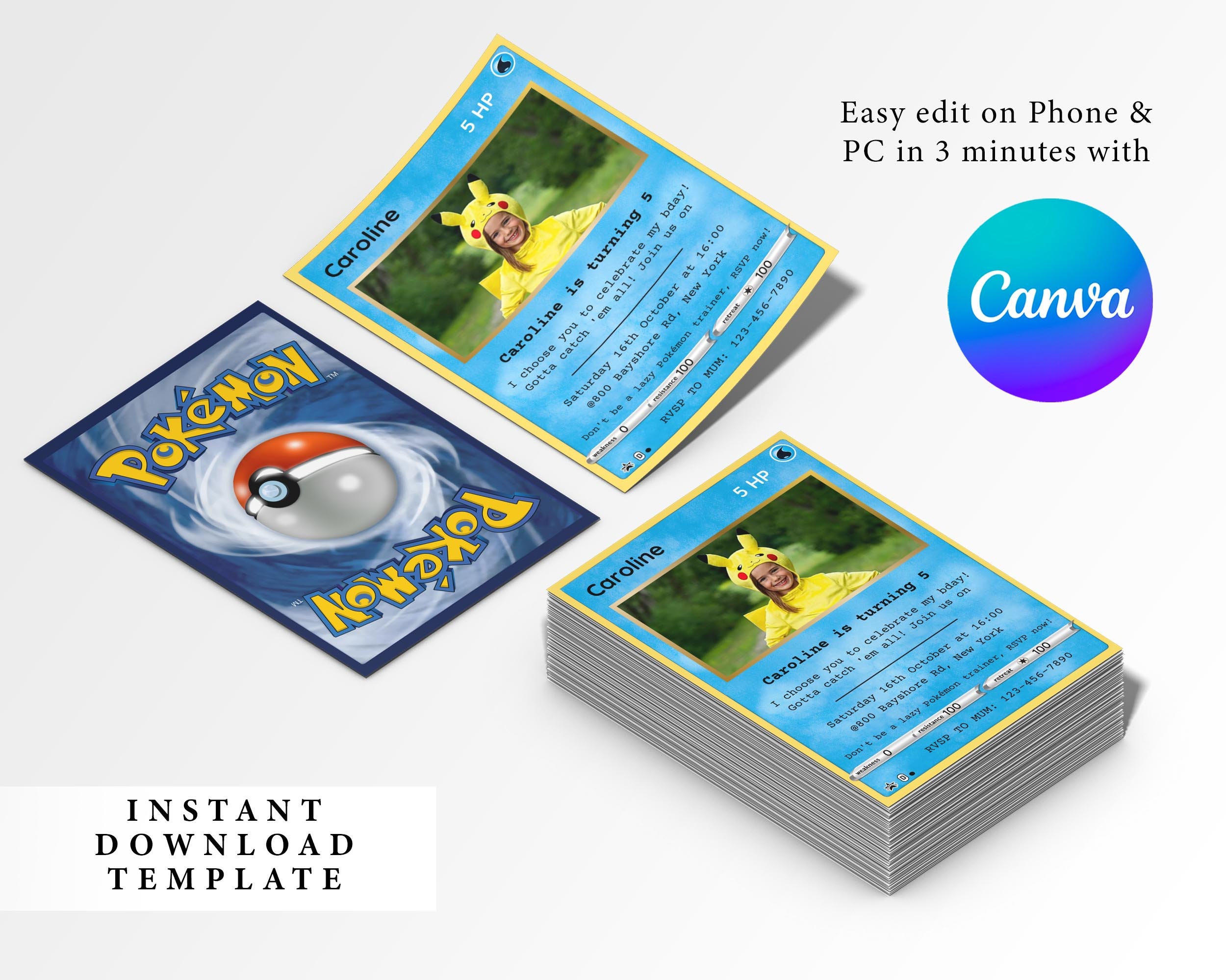Custom Pokemon Card Birthday Invitation, Pokemone Birthday Party ...