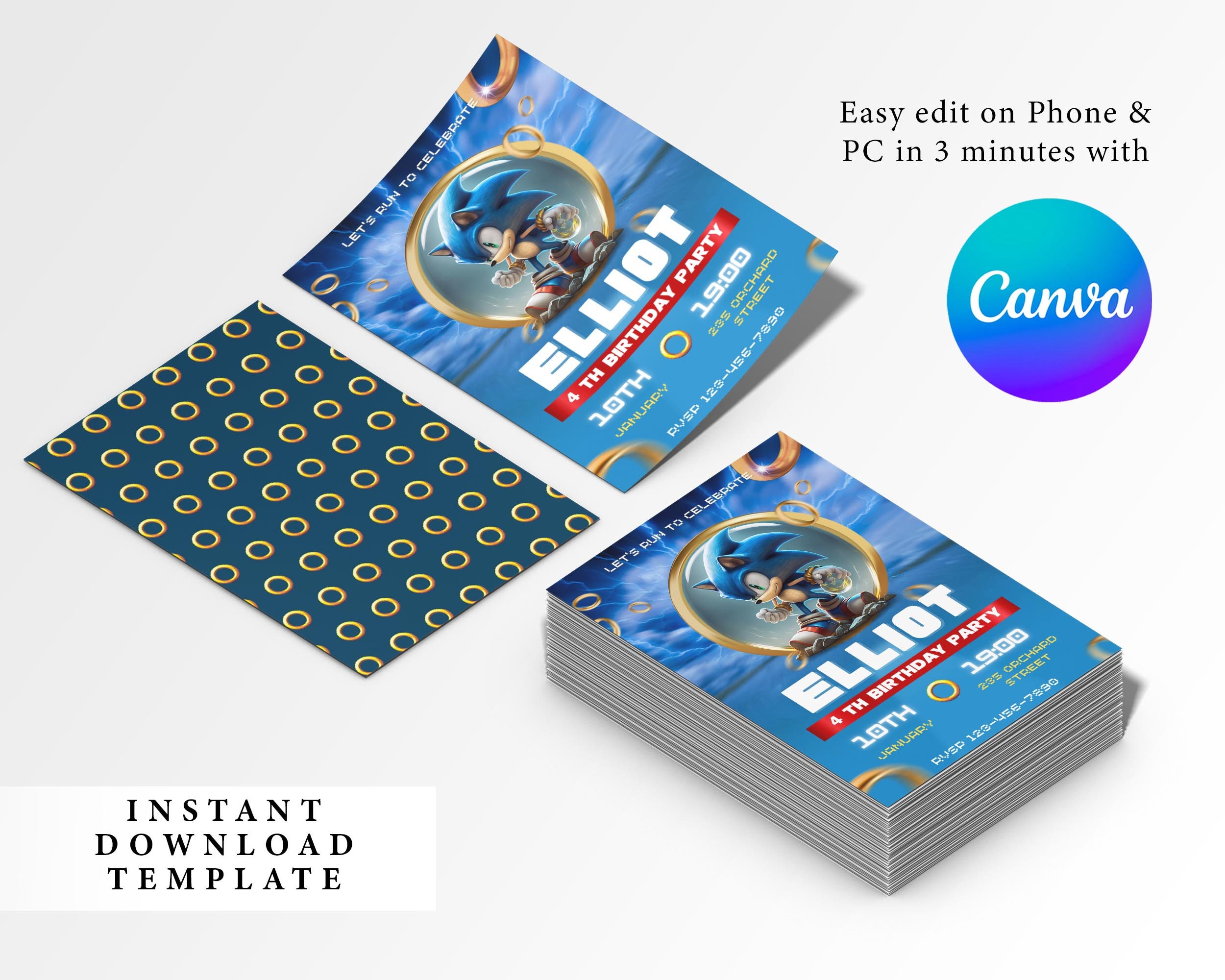 Sonic the Hedgehog Digital Invite Sonic Birthday Text - Etsy