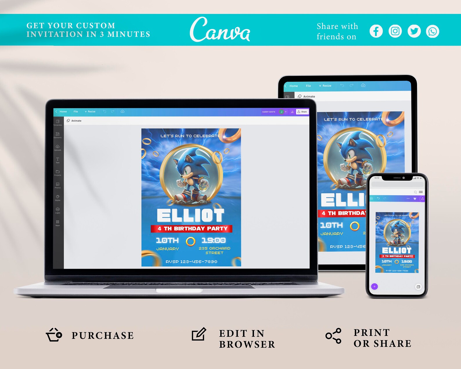 Sonic the Hedgehog Digital Invite Sonic Birthday Text - Etsy