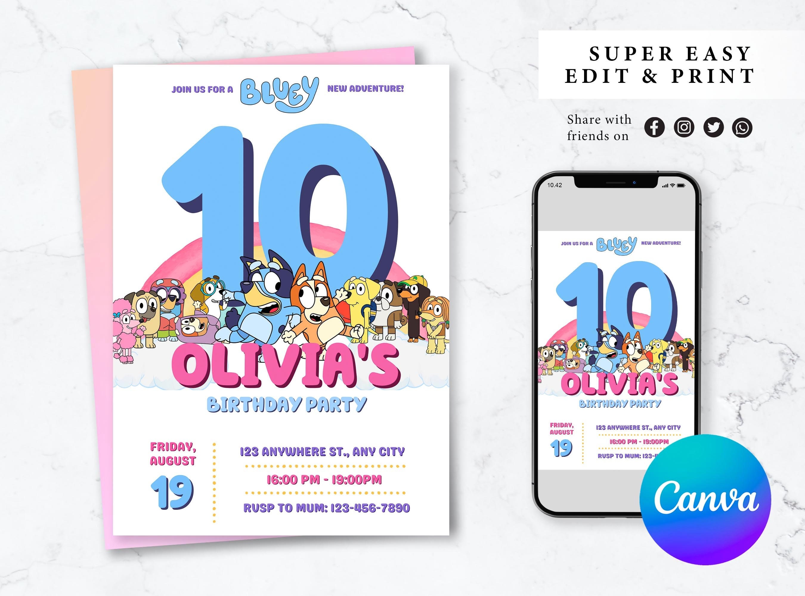 BLUEY BIRTHDAY, Template Canva, Bluey INVITATION, Cool Birthday Card ... BLUEY BIRTHDAY, Template Canva, Bluey INVITATION, Cool Birthday Card ...