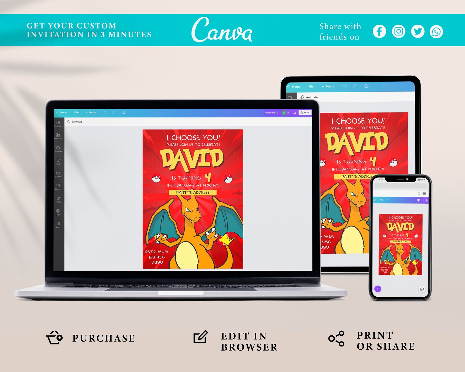 Charizard Pokemon Card Birthday Boy Pokemone Birthday - Etsy