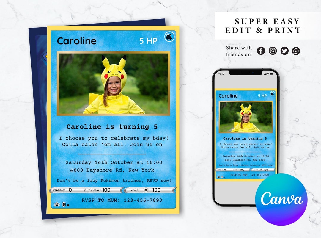 Custom Pokemon Card Birthday Invitation, Pokemone Birthday Party ...