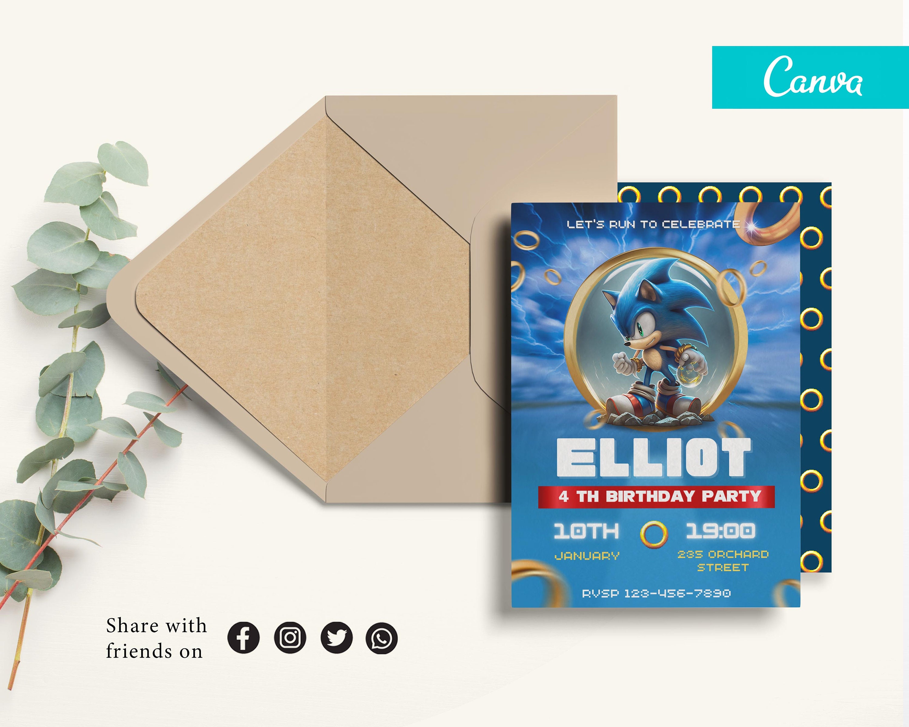 Sonic the Hedgehog Digital Invite Sonic Birthday Text - Etsy