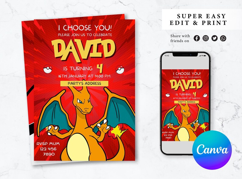 Charizard Pokemon Card Birthday Boy Pokemone Birthday - Etsy