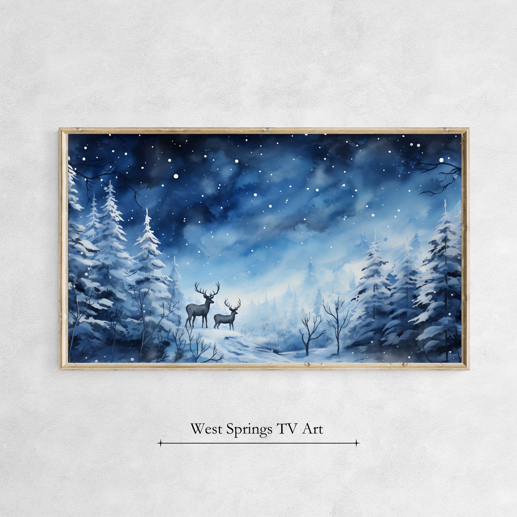 Christmas Holiday Frame TV Art Winter Woodland Deer Winter - Etsy