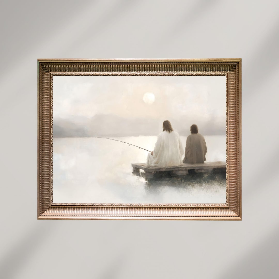 Jesus Fishing With a Man, Digital Download, Modern Christian Religious ...