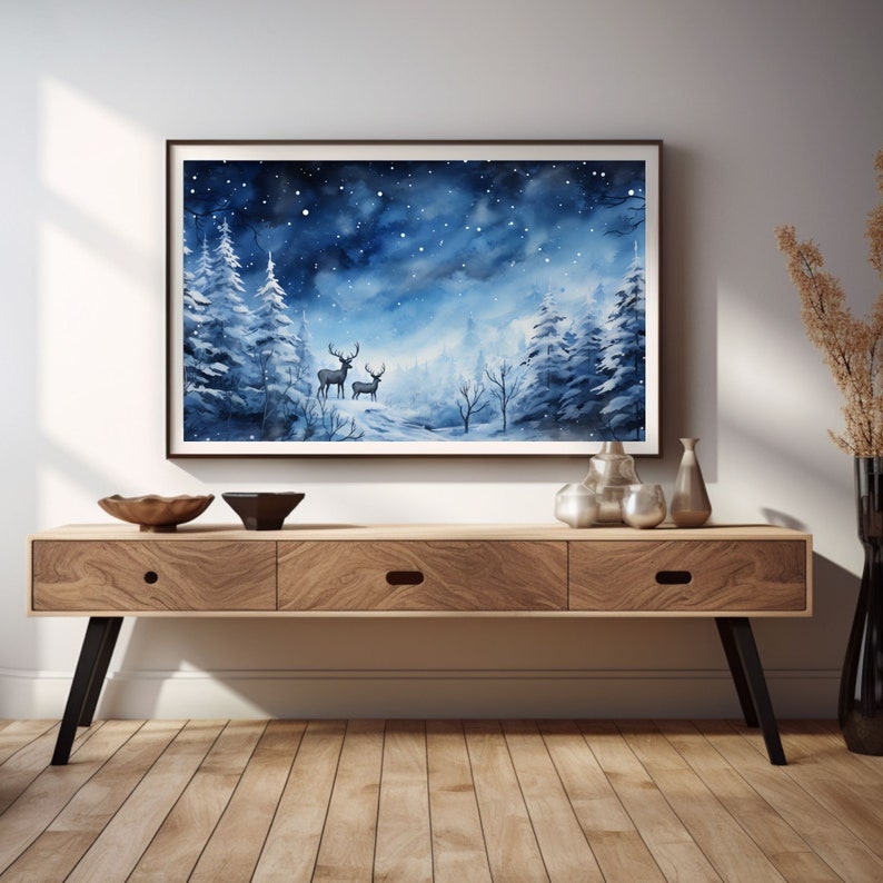 Christmas Holiday Frame TV Art Winter Woodland Deer Winter - Etsy