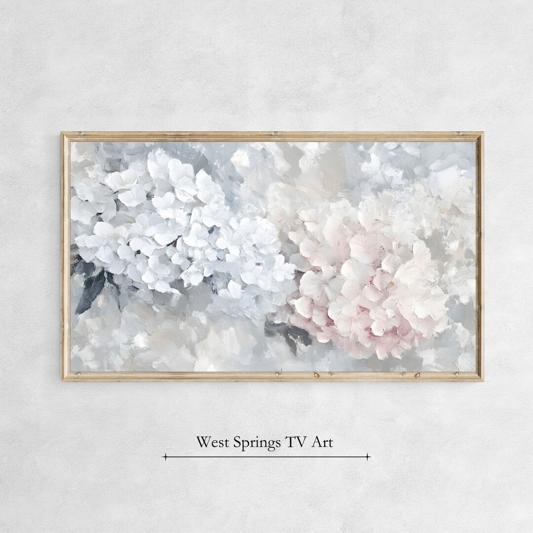 Frame TV Art White Hydrangea Flowers, Vintage Style Spring Floral ...
