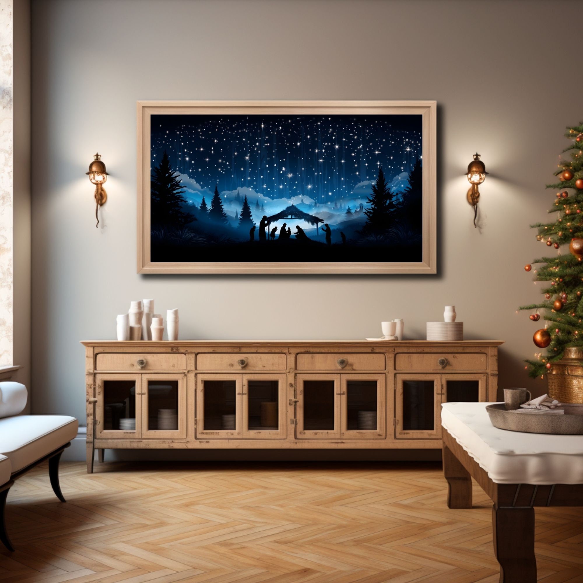 Christmas Holiday Frame TV Art, Nativity Scene, Birth of Jesus, Instant ...