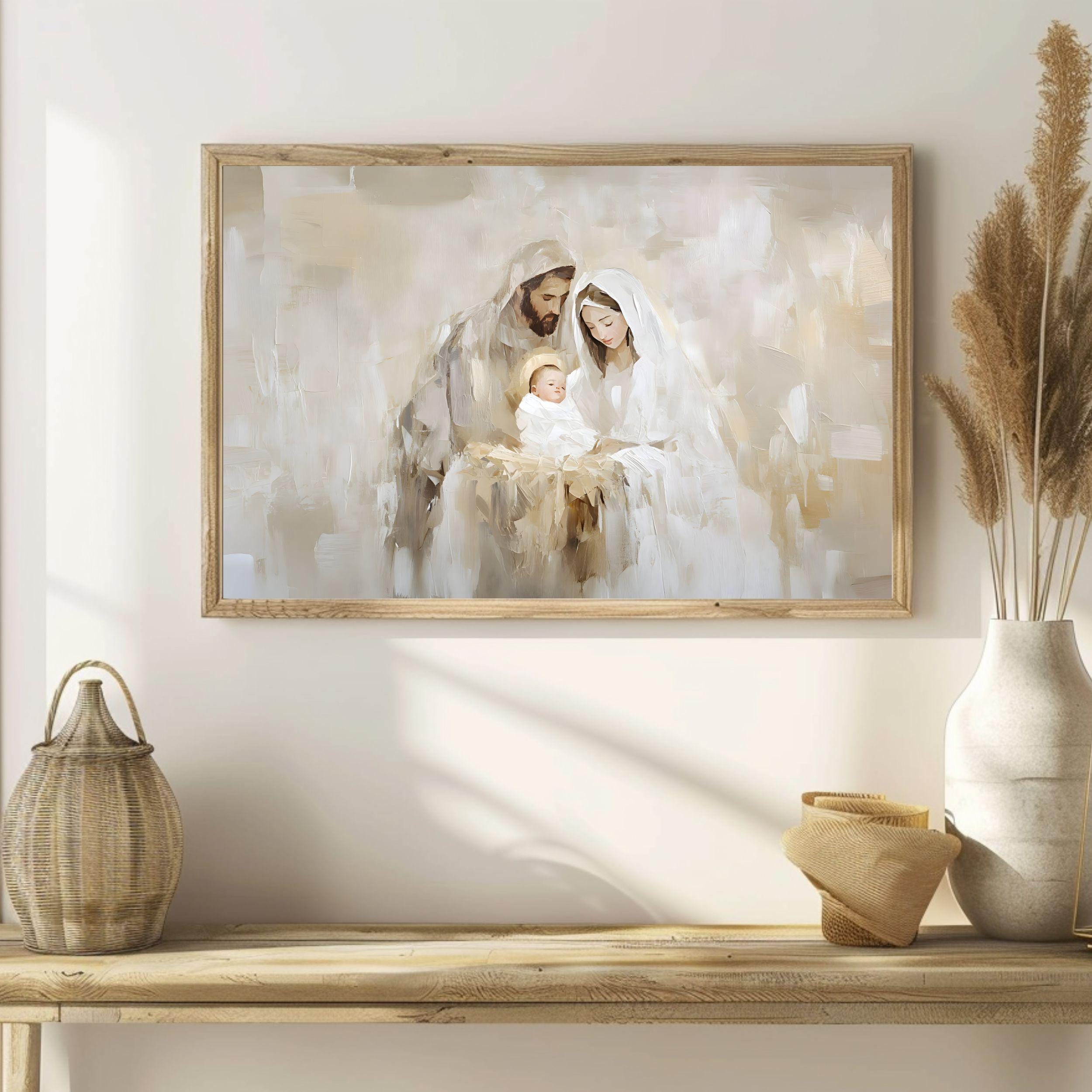 Nativity Mary Joseph and Baby Jesus in Manger, Birth of Jesus, Digital ...