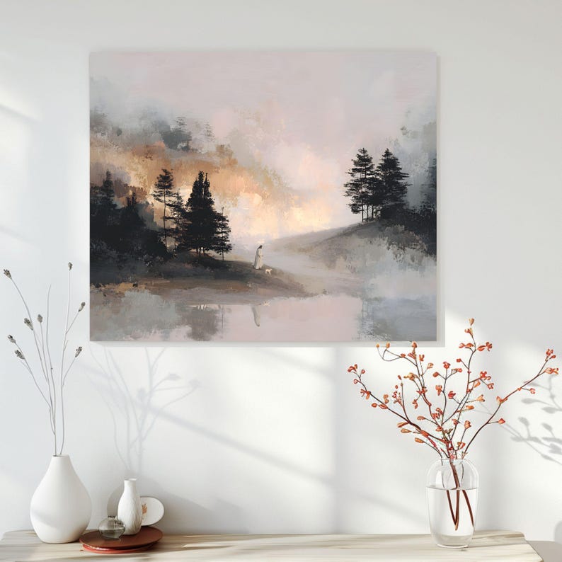 Jesus and the Lamb Digital Download | Misty Forest Wall Art | Spiritual ...