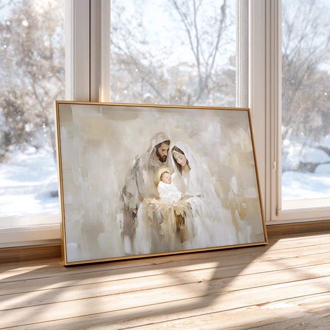 Religious Poster, Christmas Nativity Wall Art, Joseph Mary Baby Jesus ...