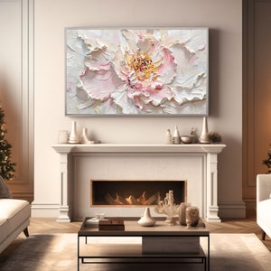 Samsung Frame TV Art, Textured Pink White Peony, Abstract Flower Oil ...