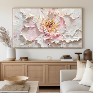 Samsung Frame TV Art, Textured Pink White Peony, Abstract Flower Oil ...