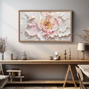 Samsung Frame TV Art, Textured Pink White Peony, Abstract Flower Oil ...