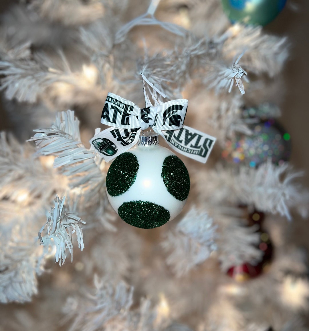 Michigan State Spartans Inspired Christmas Glitter Glass Ball Polka Dot ...