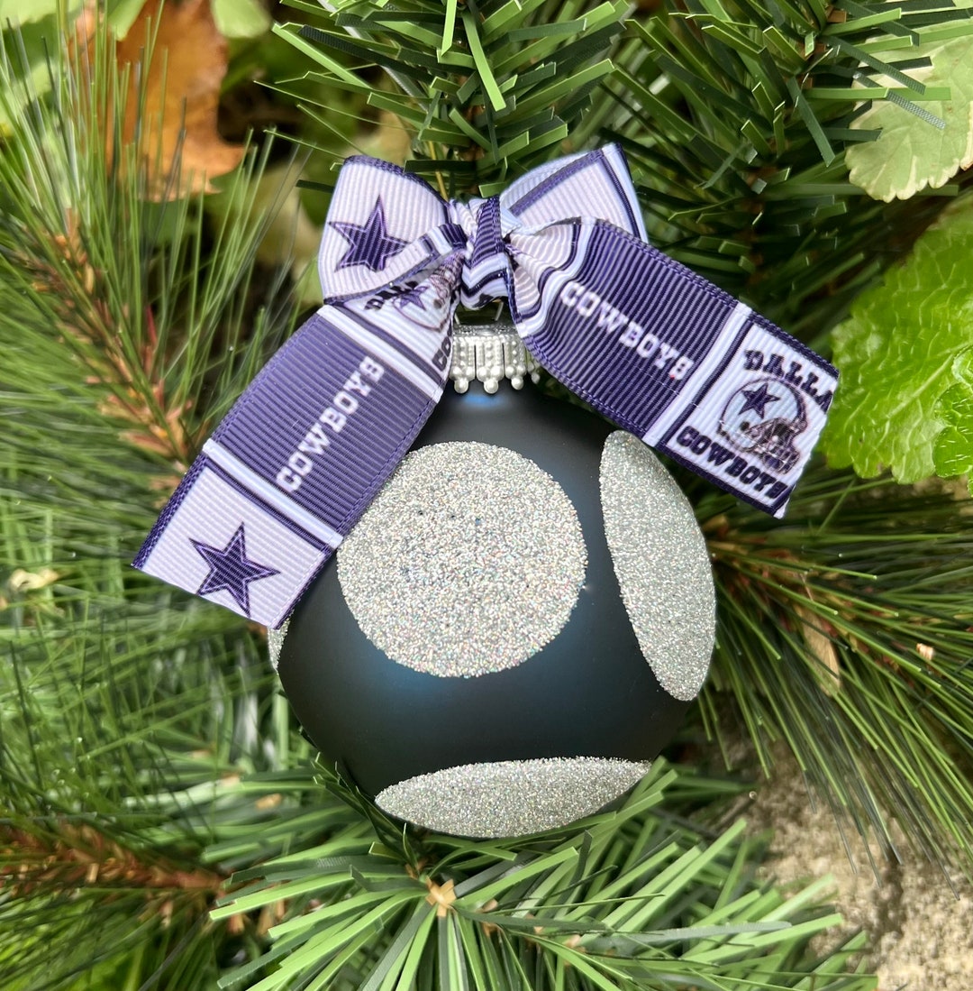 Cowboys Inspired Glitter Polka Dot Christmas Glass Ball Ornament With ...