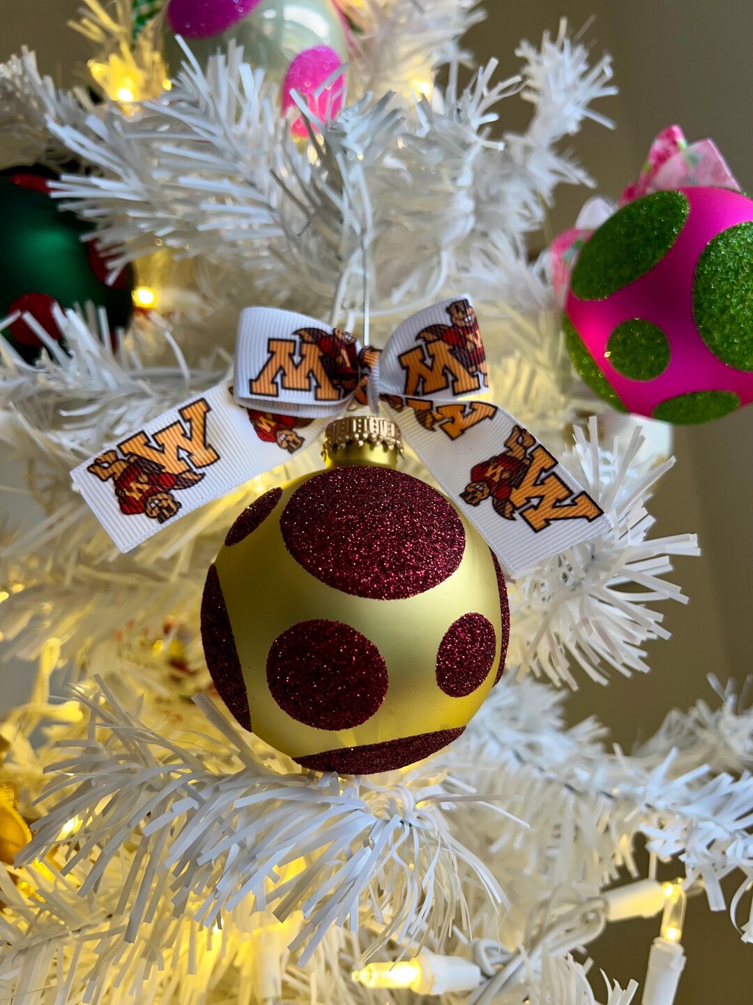 Minnesota Gophers Inspired Glitter Christmas Glass Ball Ornament With ...