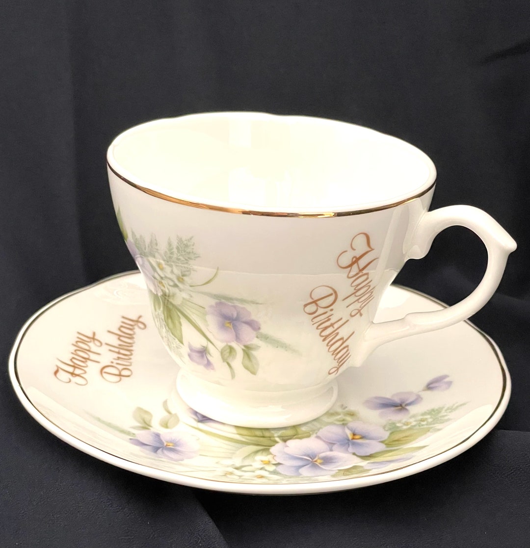Tudorcraft Engraved Happy Birthday Tea Cup and Saucer an - Etsy UK