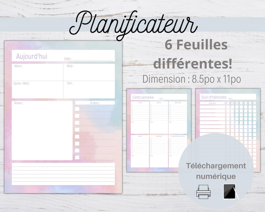 Planificateur en français, Planificateur hebdomadaire et mensuel, Habit ...