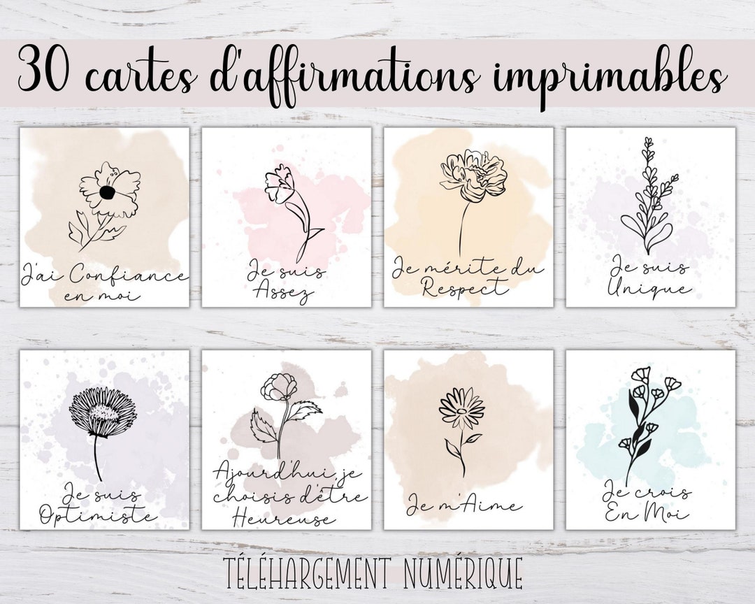 30 Positive Affirmation Cards in French, Printable Affirmation Cards ...