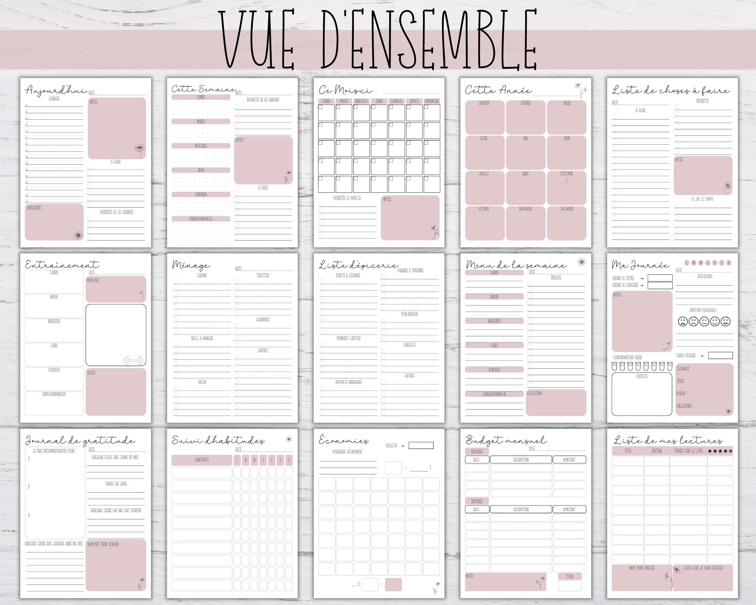 Organisateur de temps, Planificateur en français, Agenda hebdomadaire ...