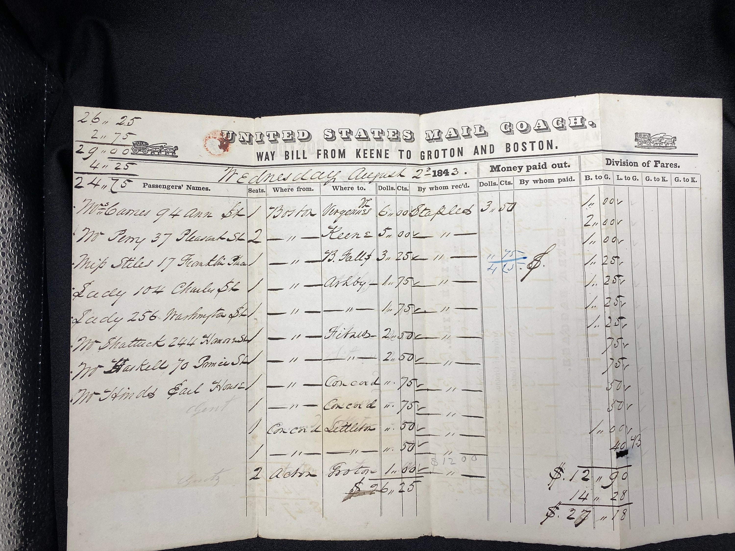 Postal History US Mail Coach Boston Stage Coach Travel 1843 Antique and ...