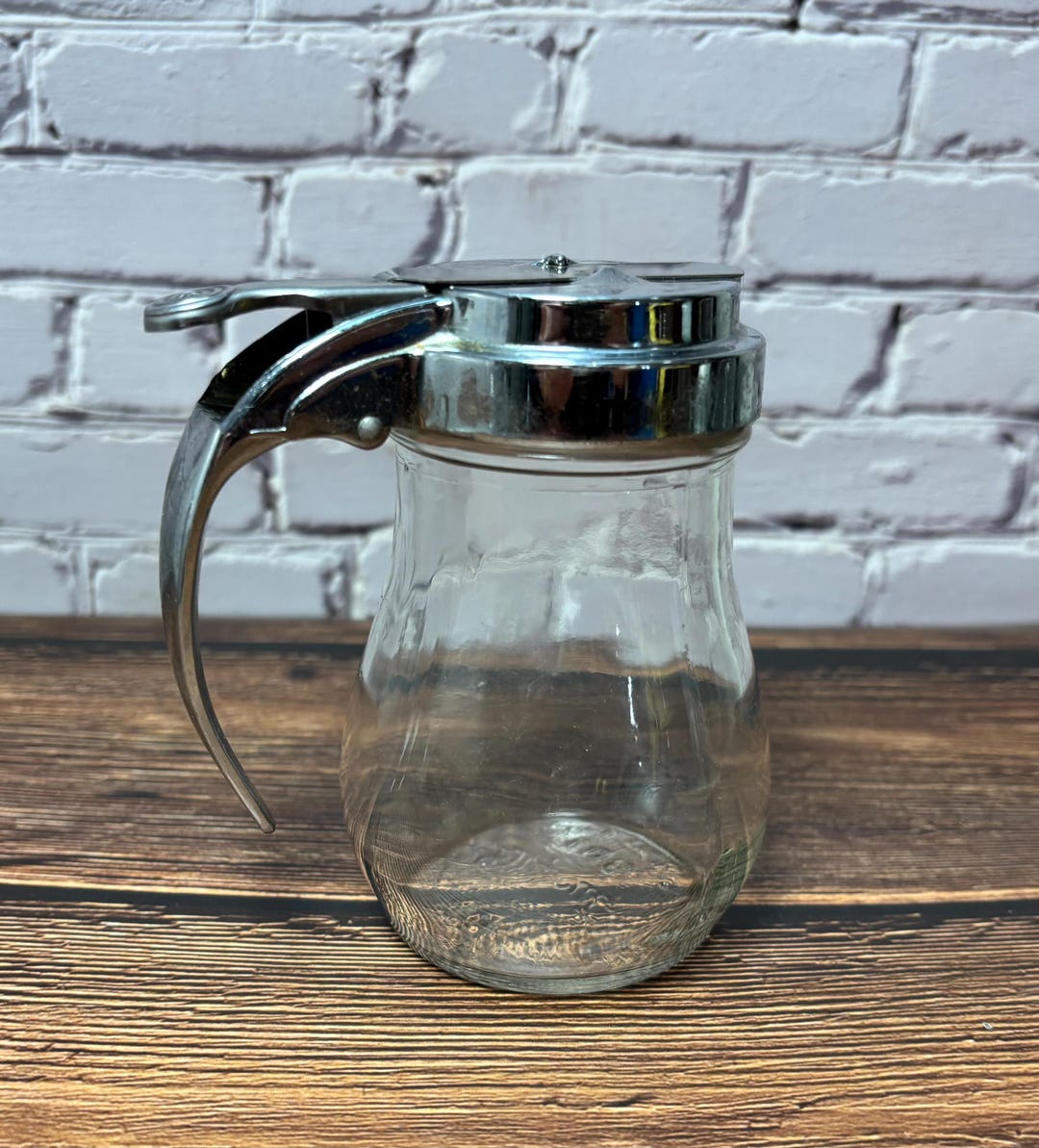 Small Syrup Glass and Chrome Syrup Pitcher - Etsy