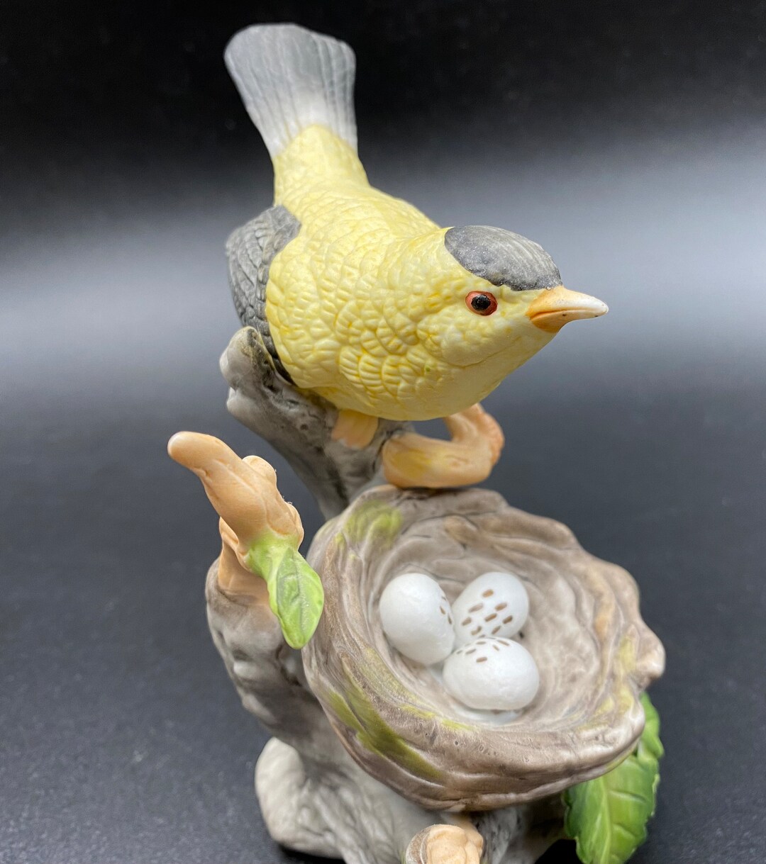 Hand-painted Yellow Bird Ceramic Ornament With Eggs - Etsy