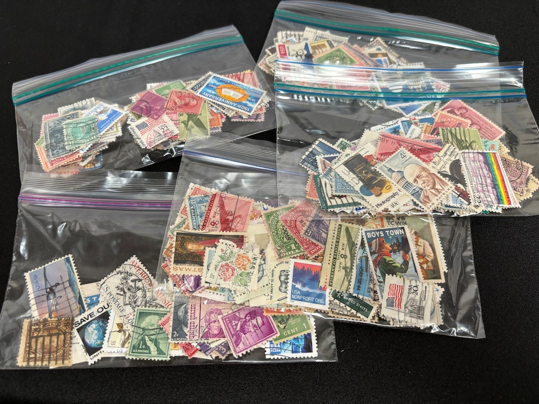 5 Bags of 100 Each US Postage Stamps, Vintage, Assorted, Used, Picked ...